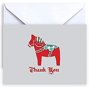 Paper Frenzy Dala Horse Collection Thank You and Note Cards with Envelopes - 25 pack