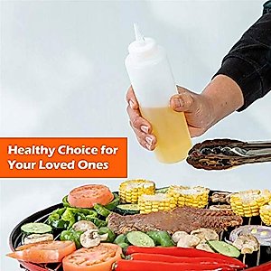 BOTTLIFY 16oz Squeeze Bottles with Red Cap-Pack of 2 Wide Mouth, Leak Proof Refillable Condiment Container for Kitchen Use