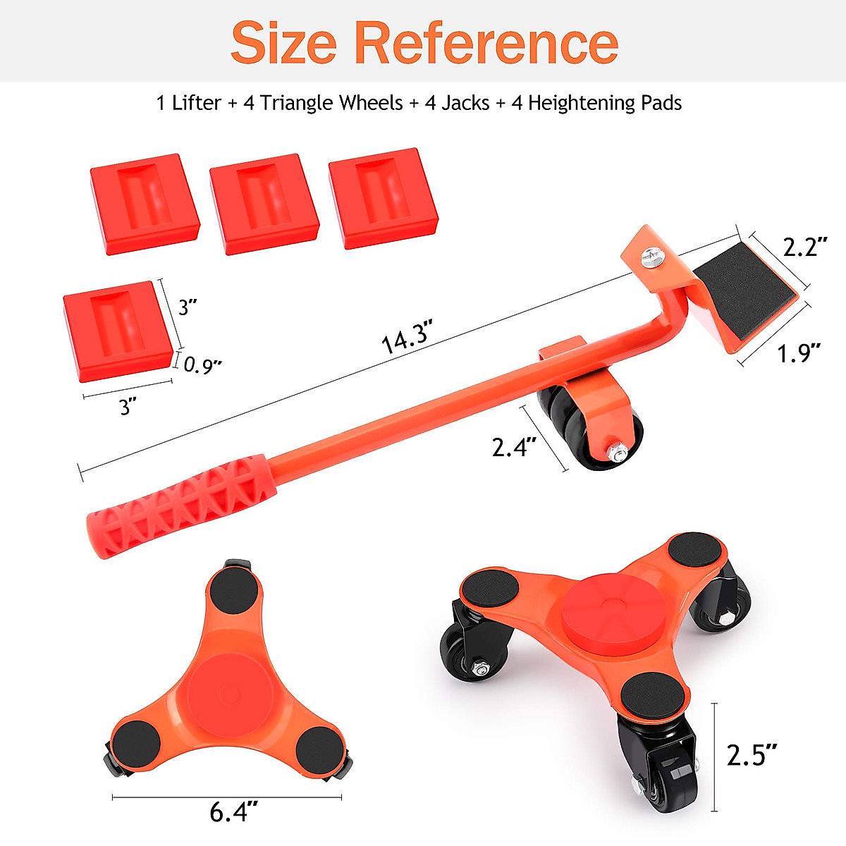 SPACEKEEPER Furniture Mover Dolly, 6-Inch Steel Tri-Dolly, 500 Lbs Capacity, 3 Wheels Mover Dollys for Moving Heavy Furniture, 4 Pack