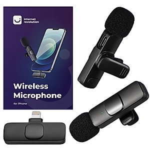 Internet Revolution Wireless Microphone for iPhone | Studio-Quality Mic for Vlogging, Podcasting, and More | Bluetooth Lavalier Mic 2 Pack | Mini Mics for YouTube Sensation | Wireless iPhone Mic