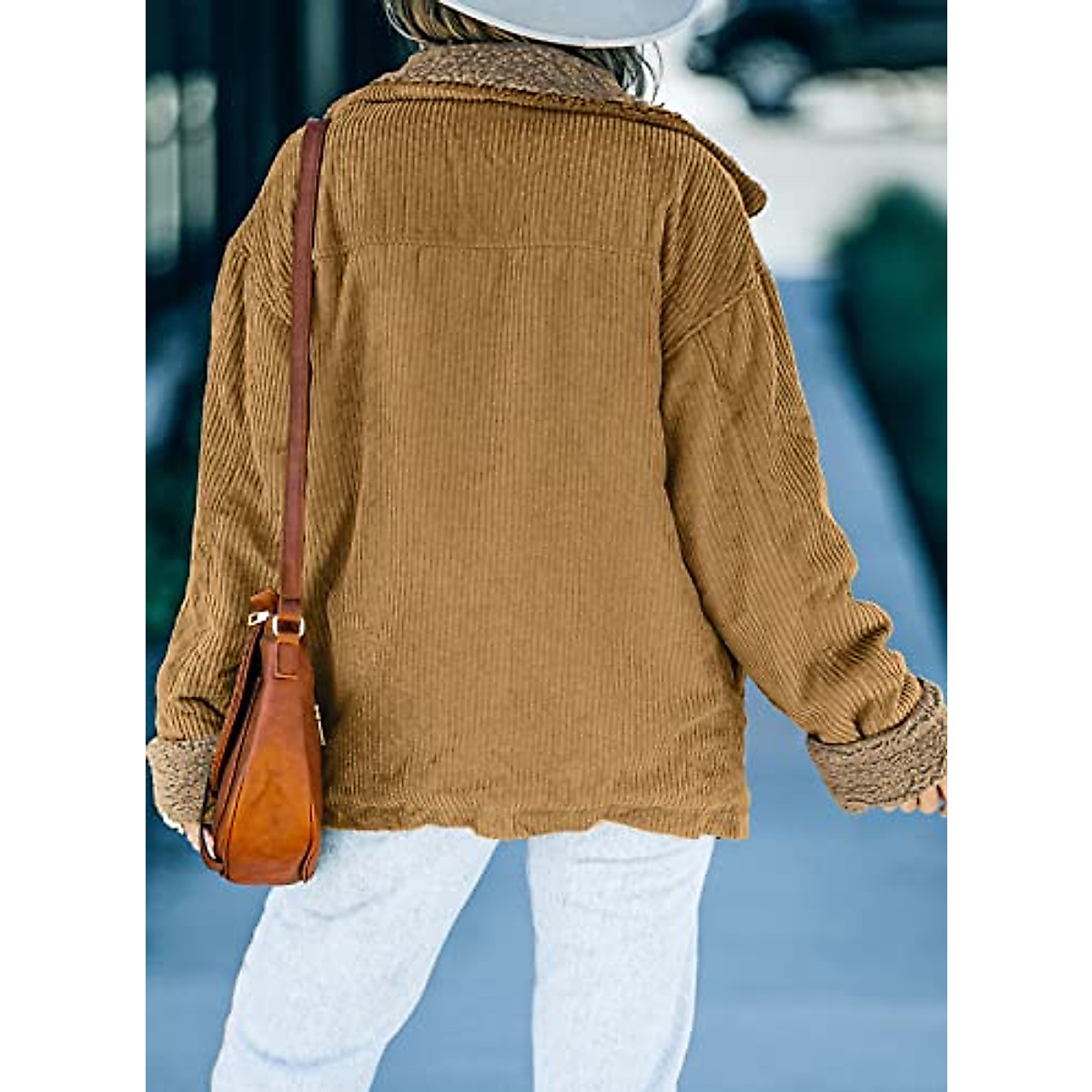 Dokotoo Stylish Women's Ladies Thick Sherpa Lined Warm Corduroy Jackets Classic Button Down Long Sleeve Comfy Teddy Bear Oversized Coat for Fall Winter with Side Pockets Brown XL