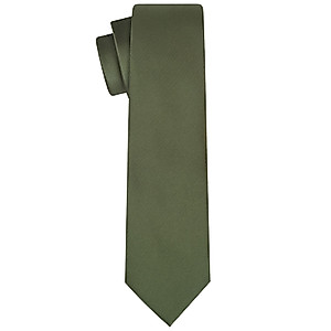 KissTies Dark Olive Green Satin Tie Set Solid Ties Mens Necktie + Pocket Square