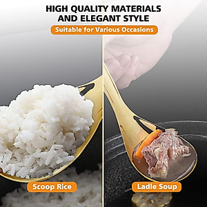 9 Inch Gold Stainless Steel Rice Spoon Paddle, Metal Rice Spatula Scoop, Non-Stick Rice Cooker Spoon, Soup Ladle Rice Scooper Spoons for Serving Cooking Kitchen Utensil