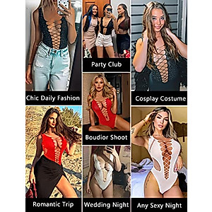 Avidlove White Rhinestone Bodysuit Sparkle Bodysuit Fishnet Lingerie for Women Sexy Mesh Body Suit Teddy Lingerie