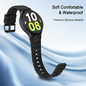Tasikar No Gap Bands Compatible with Samsung Galaxy Watch 7/6/5/4 Band 40mm 44mm/Watch 6 Classic Band 43mm 47mm/Watch 5 Pro/4 Classic, Soft Silicone Sport Strap for Women Men, Black