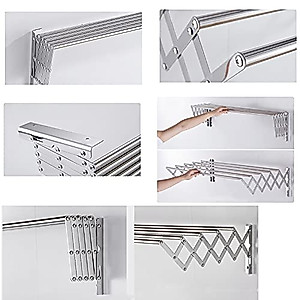 EAFTOS Fold Away Clothes Dry Racks Wall Mounted Space-Saver, Hanger Socks Drying Racks Retractable Easy to Install Design (Color : Silver, Size : 70x30cm)