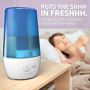 PureGuardian H965AR Ultrasonic Cool Mist Humidifier, 70 Hrs. Run Time, 1 Gal. Tank Capacity, 320 Sq. Ft. Coverage, Small Rooms, Filter Free, Silver Clean Treated Tank, Includes Essential Oil Tray