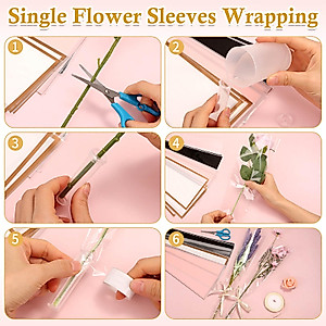 cridoz 100 Pcs Single Rose Sleeve with 100 Pcs Floral Water Tubes for Bouquets, Single Flower Sleeve Flower Wrapping Bags Flower Water Tubes for Mother's Day Graduation Party(Transparent)