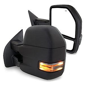 AKKON - For 2015-2018 Ford F150 [8 Pin Plug] Pair of Power + Heated + Turn Signal Black Texture Towing Side Mirrors