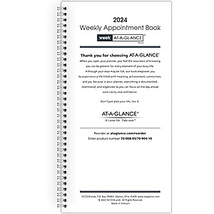 AT-A-GLANCE 2024 Weekly Appointment Book Planner Refill for 70-008, 3-1/4" x 6-1/4", Pocket Size (709041024)
