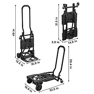 CoscoProducts 12223BLK1E Shifter 2 in 1 Folding Hand Truck/Cart with Large Toe Plate, Black