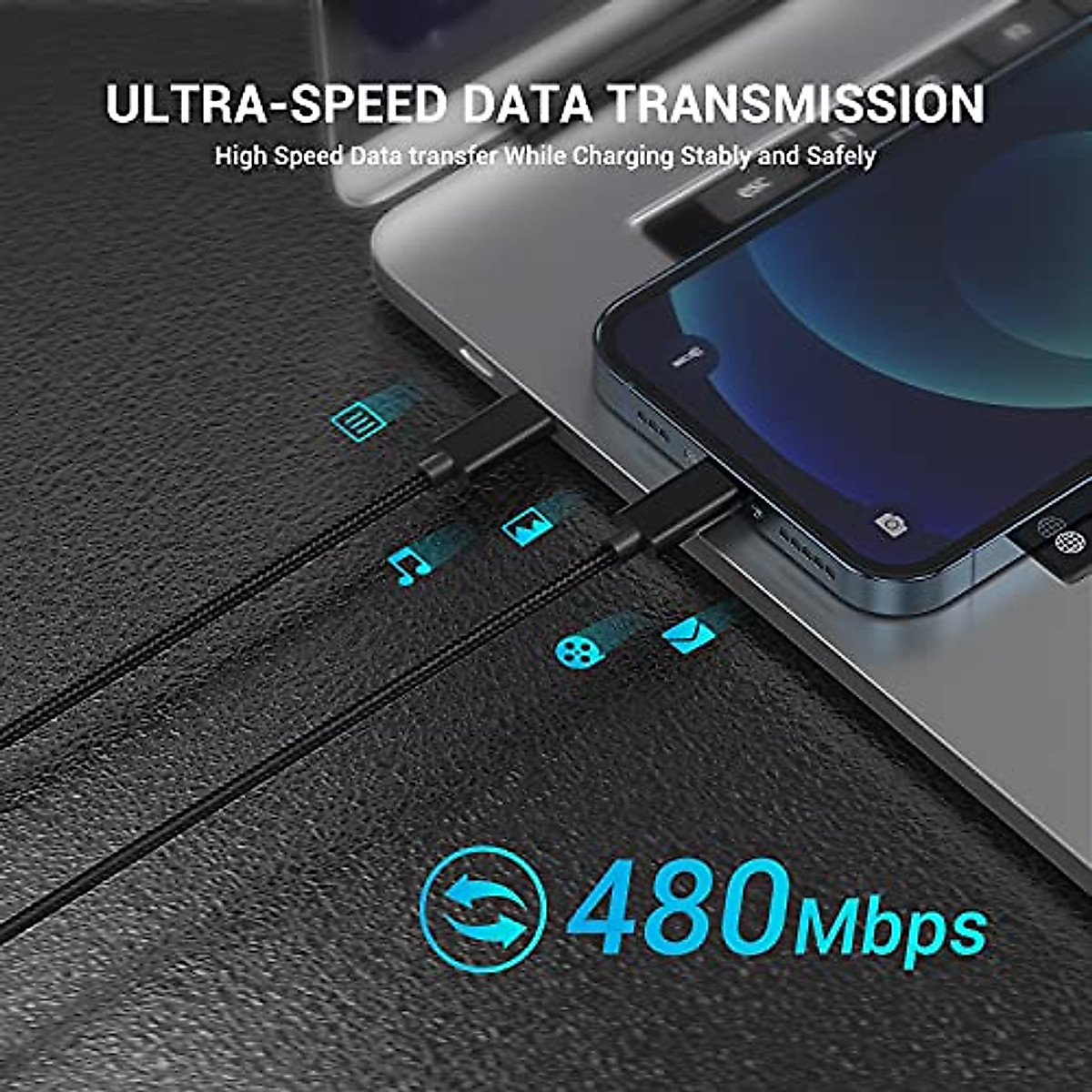 Elktry USB C to Lightning Cable MFi Certified, 3Pack 6FT Long iPhone 14 Charger Cord, Nylon Braided Fast Charging Cable, Compatible with iPhone 13/12 Pro Max/12/11 Pro/11/X/XS/XR/8 Plus/iPad - Black