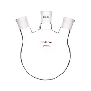 Laboy Glass 500mL 3 Neck Round Bottom Boiling Flask with 19/22 Center & Side Joints Angled Receiving Reflux Flask Multi Neck Apparatus Organic Chemistry Lab Glassware