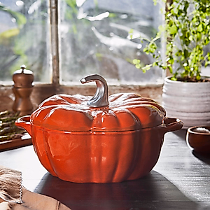 STAUB Cast Iron Dutch Oven 3.5-qt Pumpkin Cocotte with Stainless Steel Knob, Made in France, Serves 3-4, Burnt Orange