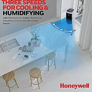 Honeywell 700 CFM Compact Spot Fan & Humidifier, Indoor Portable Evaporative Air Cooler, Swamp cooler, Remote Control (White)