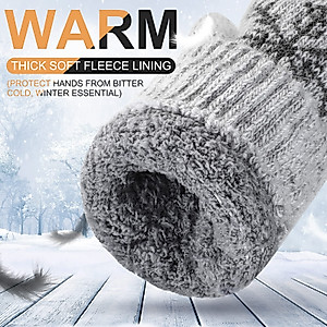 Vicenpal 3 Pairs Women's Winter Gloves Warm Lining Mittens Knit Thick Wool Gloves Knit Mittens for Winter Cold Weather (Purple, Gray, Black)