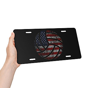 USA Flag Volleyball Aluminum Stainless Decorative Car Front Personalized License Plate 6 X 12 in