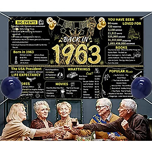 ArtAubrey Black Gold 61th Birthday Party Banner, 61th Birthday Decorations for Women Men, Back in 1963 Backdrop Party Supplies, 61 Year Old Photography Background