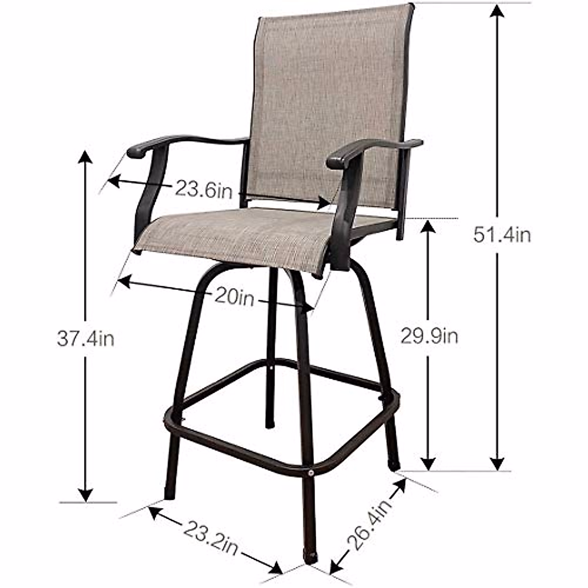 BANIROMAY Swivel Bar Stools All-Weather Patio Furniture, 2 Pack Textilene Patio Bar Chairs with Metal Frame, for Bistro Lawn, Garden, Backyard