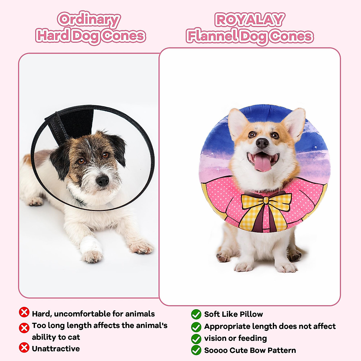ROYALAY Soft Dog Cone for Pets, Adjustable Dog Collar Comfortable Lightweight Elizabethan Collar for Dogs and Cats, Alternative for After Surgery, Wound Care, Spay, Neuter from Licking Wounds,M