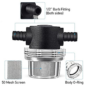Water Pump Strainer, 3/8 Inch Hose Barb In-Line Strainer Twist-On Sprayer Filter for Water Pump 12V DC 80 PSI RV Camper Marine Boat Lawn