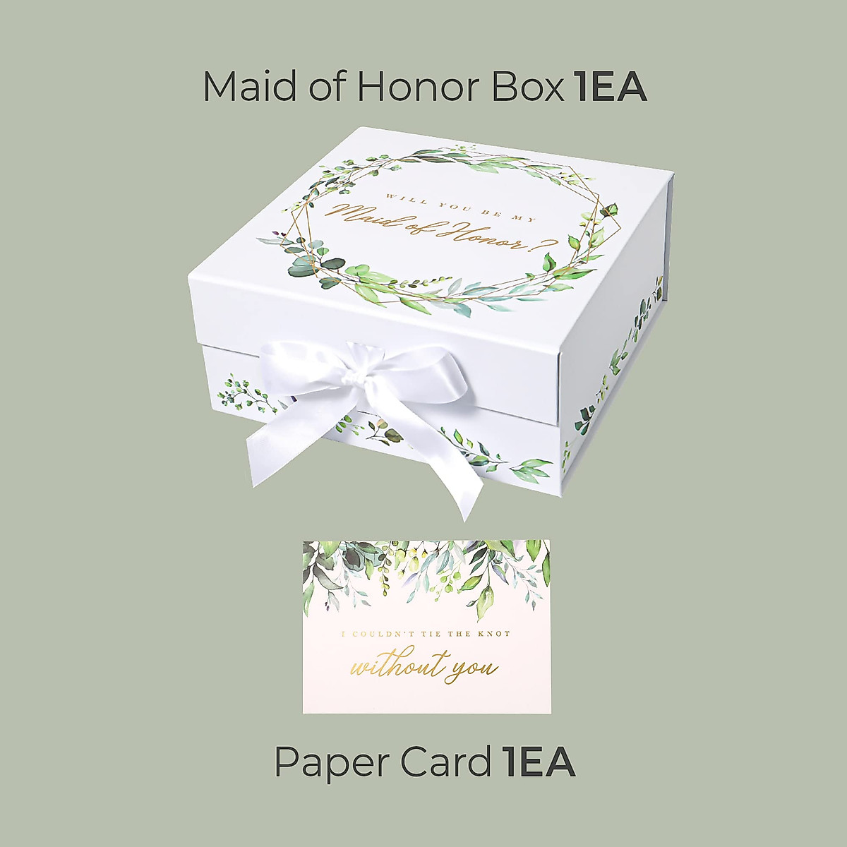 BRIGEL Bridesmaid Proposal Box, Will You Be My Maid of Honor Proposal Box for Maid of Honor Gifts, Leaf-Patterned White Box with Gold-Foiled Text, Magnetic Closure, and a White Ribbon