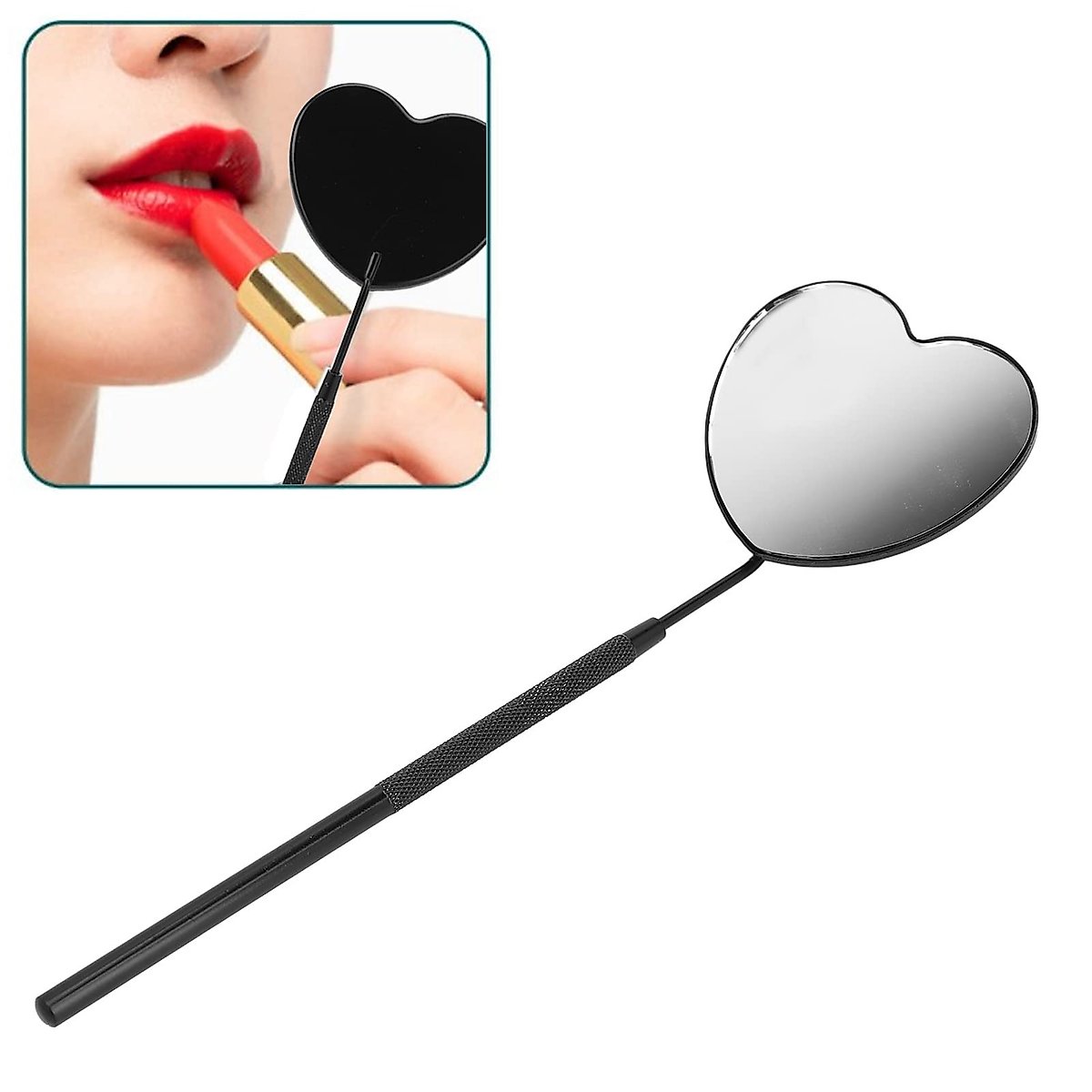 Lash Mirror, Detachable Heart Shape Eyelash Mirror with Knurled Handle, 45° Angle Design Hand Mirror, for Eyelash Extension, Lipstick and Mascara Applying, Eyeliner Drawing