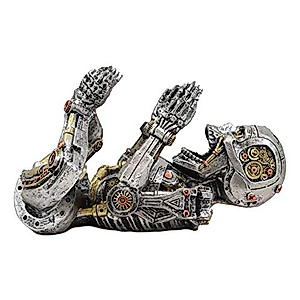 Ebros Steampunk Industrial Victorian Sci Fi Cyborg Robotic Terminator Skeleton Wine Bottle Holder Figurine with Painted Gearwork Clockwork and Mechanical Parts Party Hosting Skeletons Skulls Decor