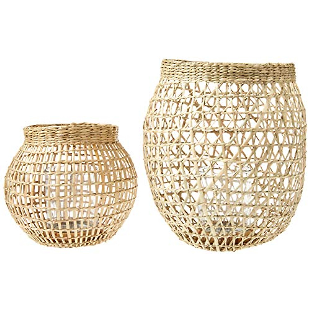 Bloomingville A90902779 Glass Insert Sizes Natural Seagrass Lanterns (Set of 2), 9", Brown