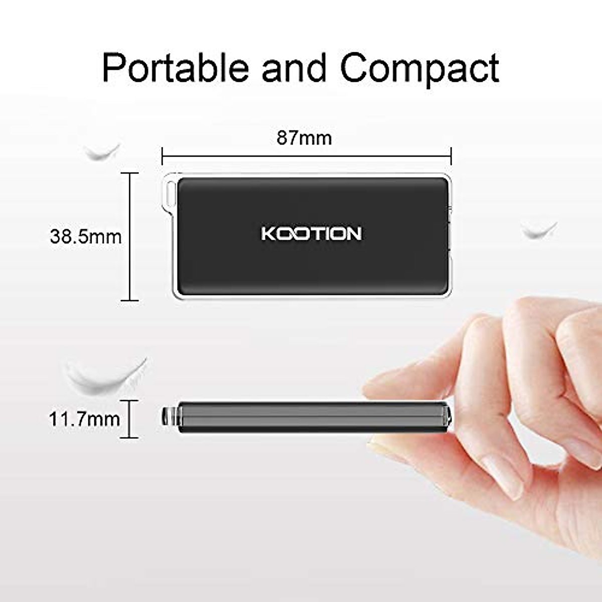 KOOTION Portable External SSD 120GB, USB-C Solid State Drive, USB 3.1 Gen2 - Ultra-Light Type-C PSSD for Gaming PC/Mac/Linux/Android, with Lanyard Hole