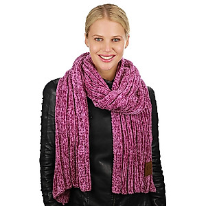 C.C Women's Ultra Soft Chenille Ribbed Thick Warm Knit Shawl Wrap Scarf-Lavender
