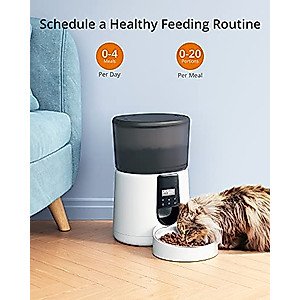 LLSS Automatic Cat Feeder, 4L Food Dispenser, Timed Feeder with Detachable Stainless Steel Bowl, Dry Dispenser for & Dog, Programmable Meal Portion, 1-4 Meals per Day, Auto Pet Black, White