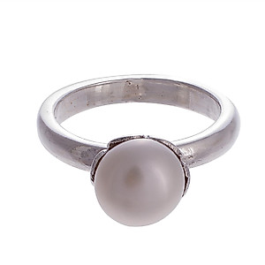 NOVICA Artisan Handmade Cultured Pearl Cocktail Ring White from Peru Sterling Silver Freshwater Single Stone Floral Birthstone [crownbezel 0.4 in L x 0.4 in W x 0.3 in H Band Width 3 mm W] ' White