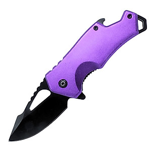 Purple Sping Assisted Folding Pocket Knife 3" EDC German Surgical Stainless Steel Blade and Bottle Opener Purple Men Woman
