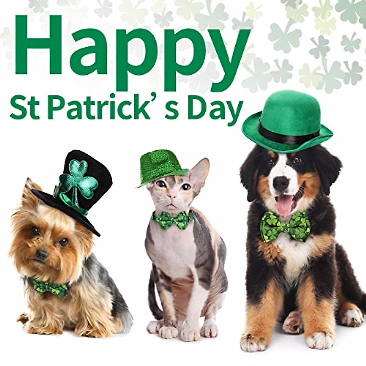 St. Patrick's Dog Bow Tie Collar, Epesiri Green Dog Collar Bow Tie with Cotton, Adjustable Four Leaf Clovers Dog Neck Bowtie, St Patrick's Day Holiday Soft Collar for Dogs Cat Small Medium Large Gift