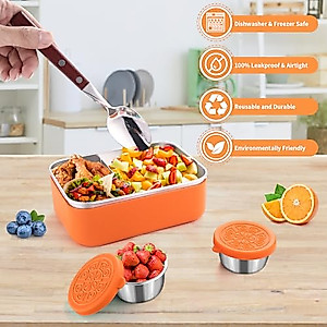 LEGELITE Bento Lunch Box Container, Stainless Steel Bento Box with Removeable Compartments and 2 sauce cups, Dishwasher, Freezer Safe, BPA-Free -Sage (Orange)