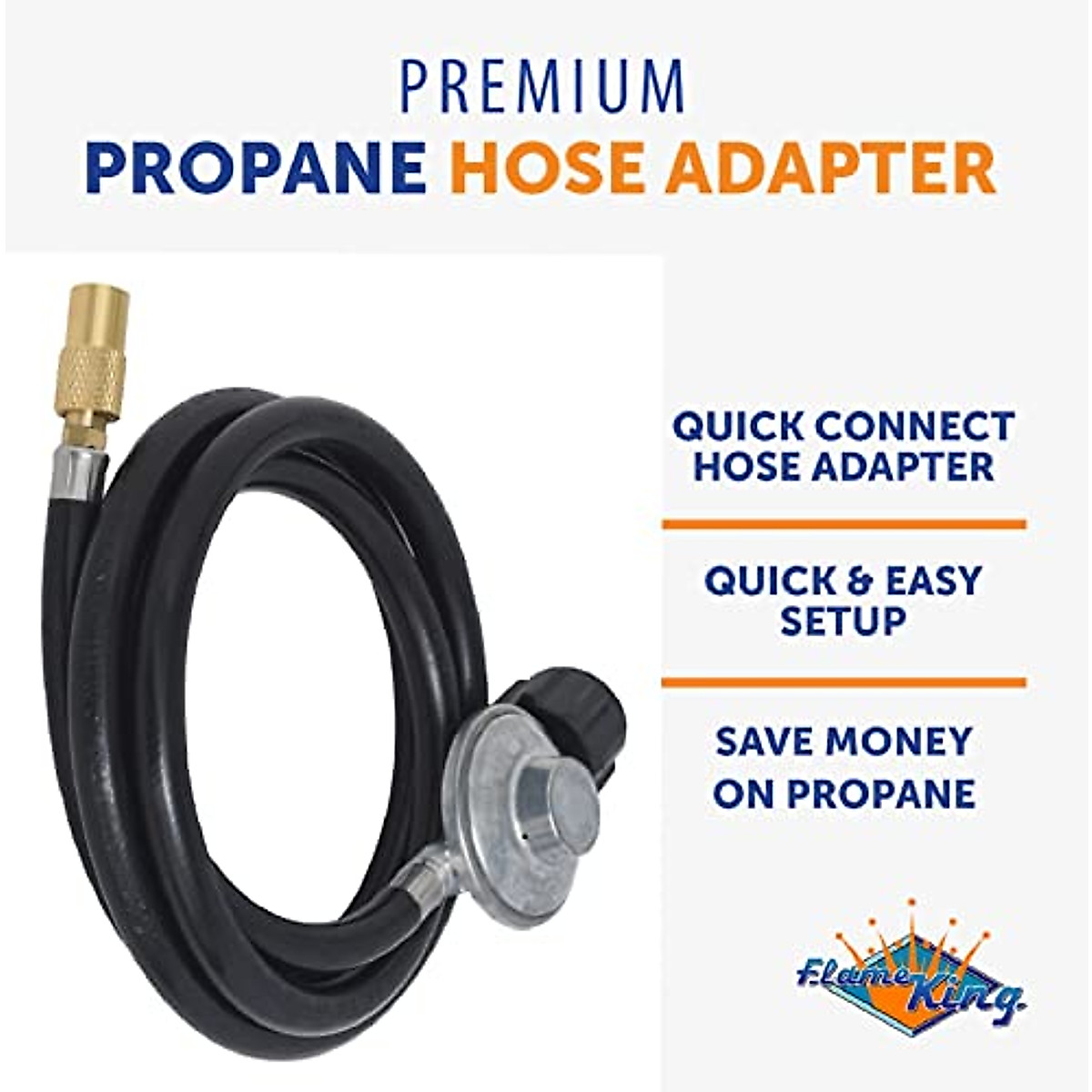 Flame King FK-GRD-REGHS6FT 6 Ft Propane Gas Regulator Hose Adapter Connect to 20Lb Tank for 17"/22" Blackstone Tabletop Grill Griddle, Black