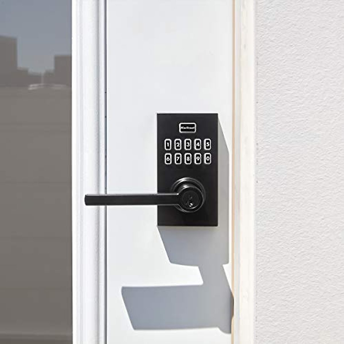 Kwikset 99170-004 SmartCode 917 Keypad Keyless Entry Contemporary Residential Electronic Lever Lock Deadbolt Alternative with Halifax Door Handle and SmartKey Security, Matte Black