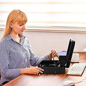 Jssmst Large Cash Box with Lock - 2017 New Metal Money Box 100% Safe, 11.8L x 9.5W x 3.5H Inches, Black, SM-CB0501L