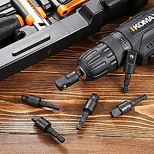 4-Piece Power Drill Sockets Adapter Sets,360°Rotatable 1/4" 3/8" 1/2" Impact Grade Driver Sockets Adapter Extension Set Drill Bit+105 Degree Right Angle Screwdriver set Drill Hex Bit Socket Adapter