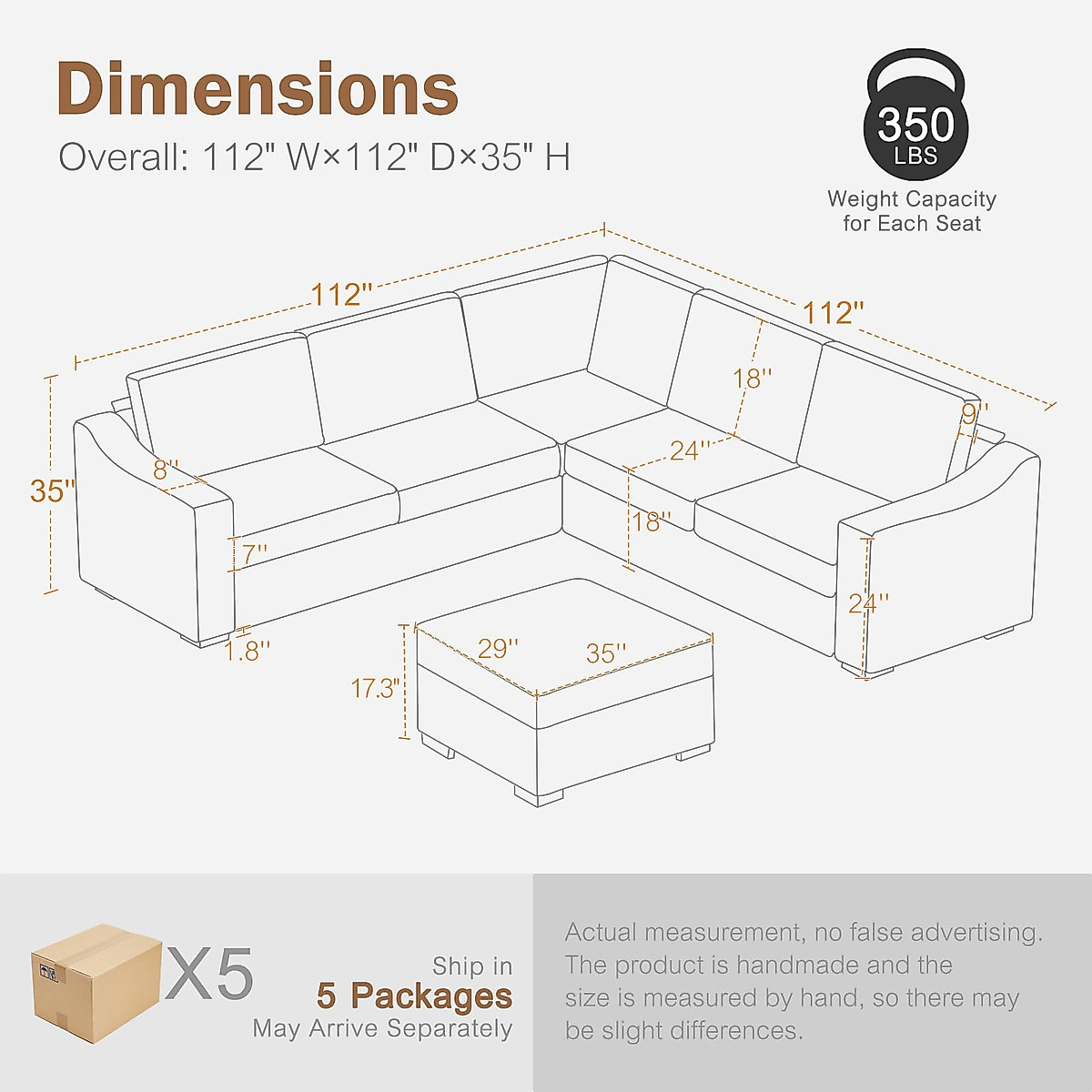 ABCASA 112" L Shaped Sectional Sofa with Detachable Sofa Cover, Movable Ottoman, Reversible Sectional Modular Couch for Living Room, Linen Fabric Corner Couch with 7 Seats, Ivory
