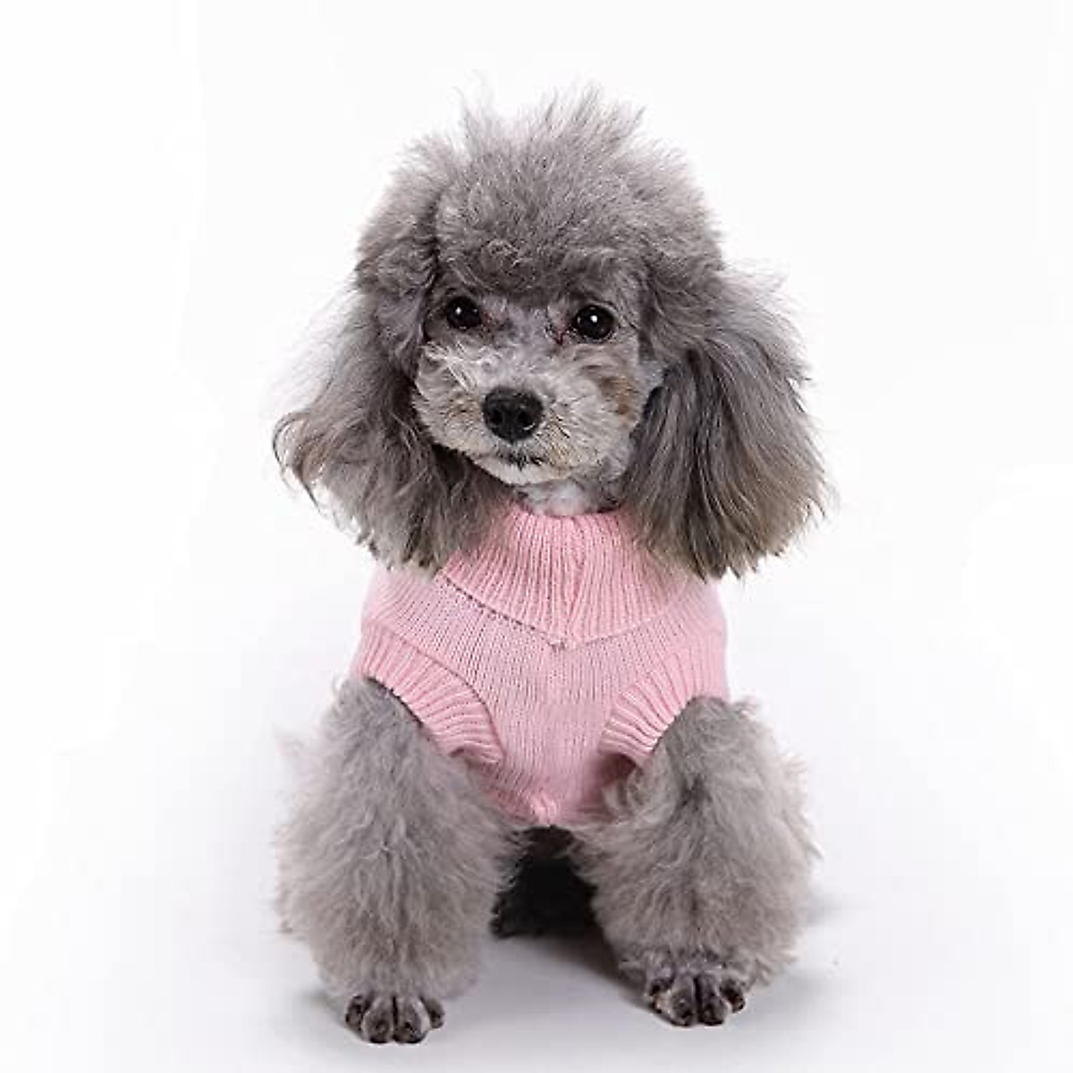 Idepet Turtleneck Dog Sweater, Classic Knitwear Dog Pullover Sweaters Warm Winter Pet Apparel Knitted Puppy Clothes for Small Dogs and Cats (Pink, Small)