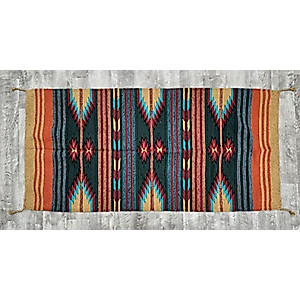 Onyx Arrow Southwest Area Rug, Pueblo Pattern, Green/Mustard, 32 x 64 Inches