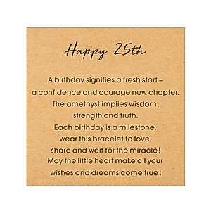 25th Birthday Gifts for Women Amethyst Bead Bracelet with Sterling Silver Heart Charm Happy 25th Birthday Gifts for Her with Card and Gift Box