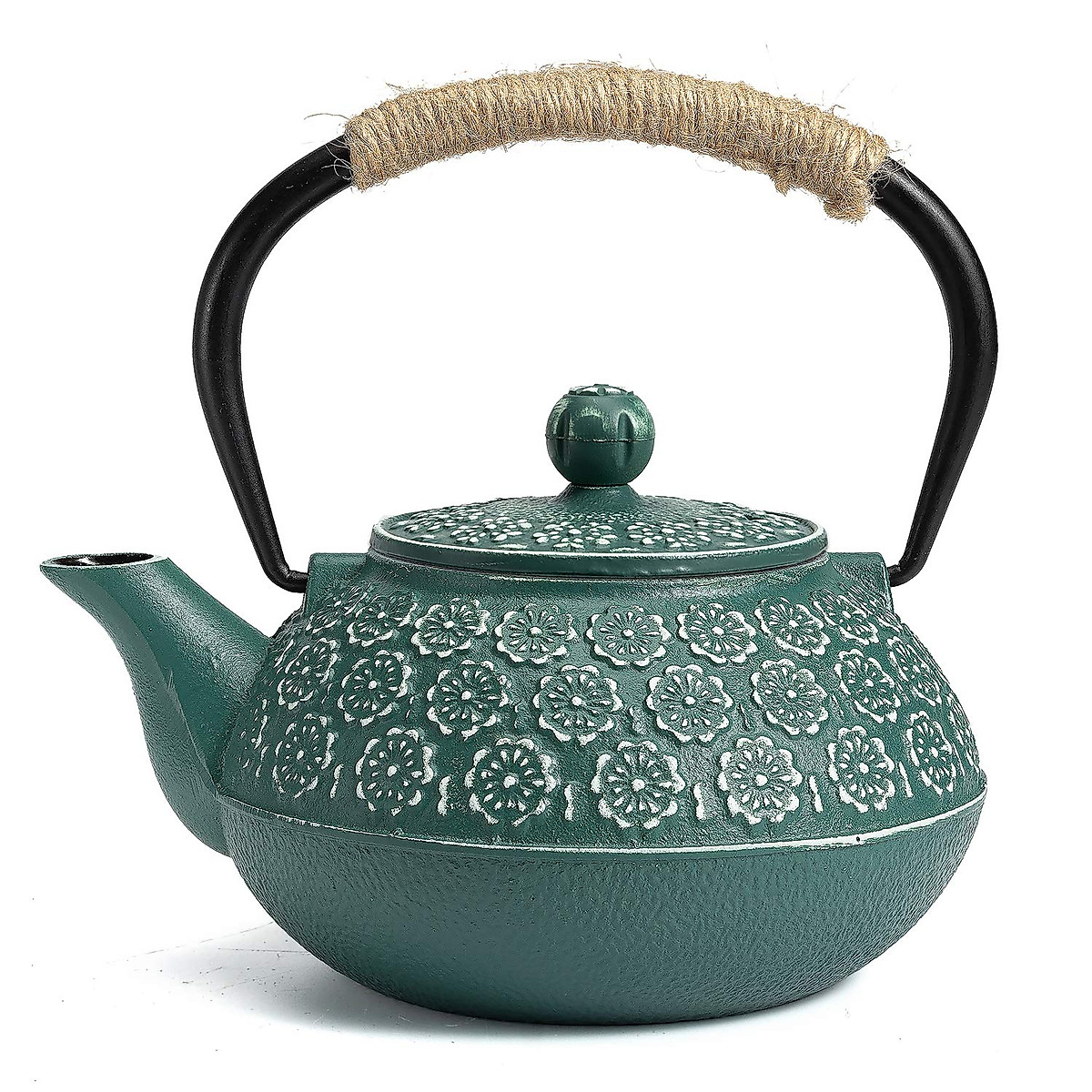 Sotya Cast Iron Teapot, 30oz/900ml Japanese Tetsubin Tea Pot with Infuser for Loose Leaf and Tea Bags, Tea Kettle Coated with Enameled Interior for Stove Top, Dark Green
