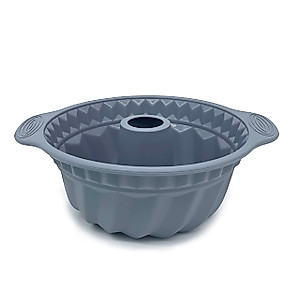 A person who loves life 10" Silicone Bundt Cake Pan, Non-Stick Silicone Bundt Pan with Handle, Home Baking DIY Cake Mold for Cake, Chocolate, Jelly, Bread, Gelatin (Nordic Grey)