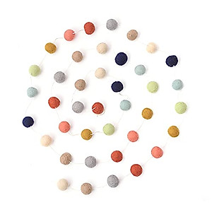 Glaciart One Felt Ball Garland - Pom Pom Garland - 12 Feet, 40 Balls, 9 Gender Neutral Colors, Pom Pom Decorations, Nursery Decor, Bunting, Birthday Party Decorations, Easter, Photo Prop