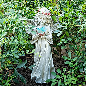 Ovewios Angel Garden Statue Outdoor Decor, Angel Garden Figurine Hold Dove with Solar Lights Waterproof Resin Yard Art Decoration Lawn Ornament Sculpture for Outside Patio Yard Gift