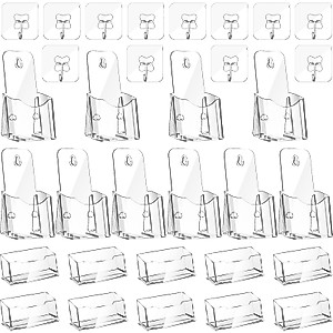 10 Pcs Clear Acrylic Brochure Holder Booklet Display Stand Holder 10 Pcs Plastic Business Card Holder Desktop Business Card Stand 12 Pcs Adhesive Hooks for Wall Office Tabletop Desk Magazine Document