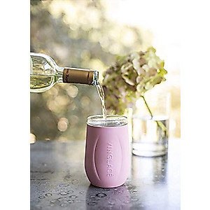 Vinglacé Wine Bottle Chiller Gift Set- Portable Stainless Steel Wine Cooler with 2 Stemless Wine Glasses, Rose